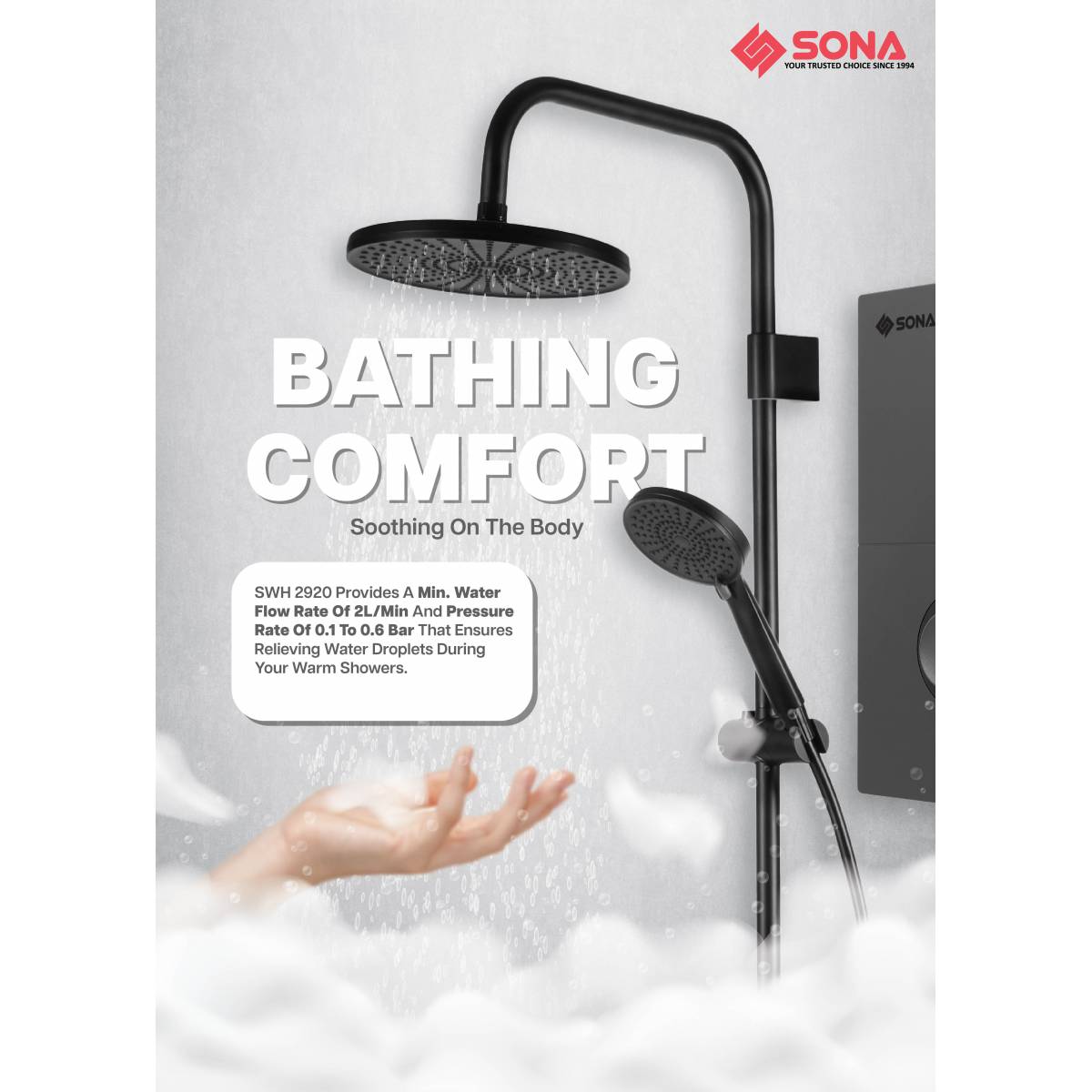 SONA 3.3kW Rain Shower Instantaneous Water Heater (DC Pump With ELCB ...