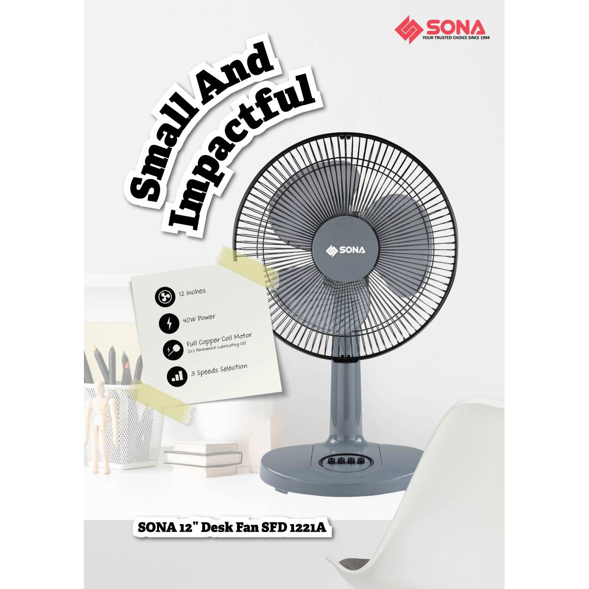 SONA 12″ Desk Fan SFD 1221A