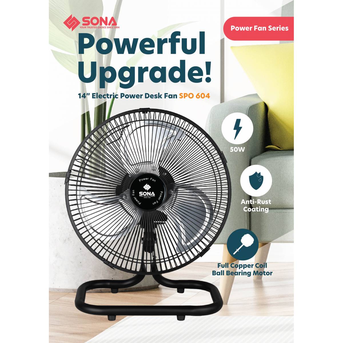 SONA 14″ Electric Power Desk Fan SPO 604