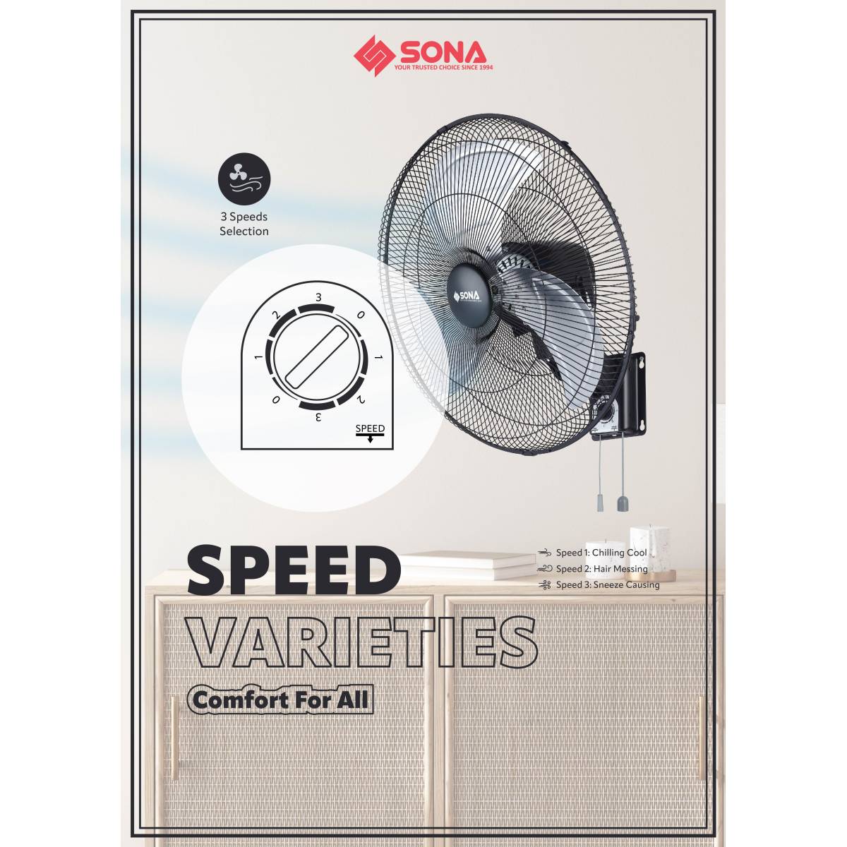 SONA 20″ Power Wall Fan SOW 6049