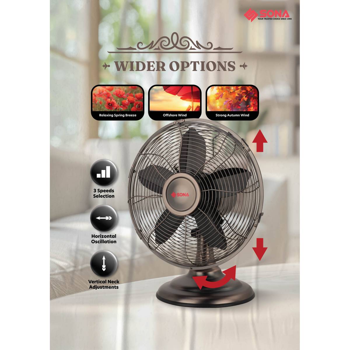 SONA 12″ Antique Desk Fan SAF 6912