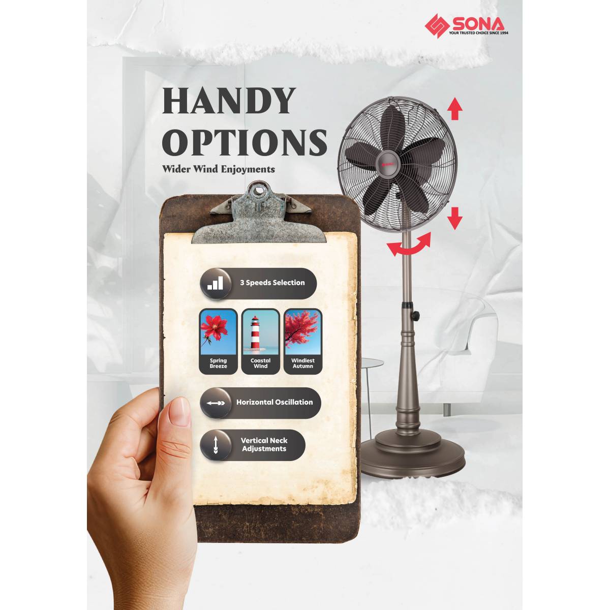 SONA 16″ Antique Stand Fan SAF 6916