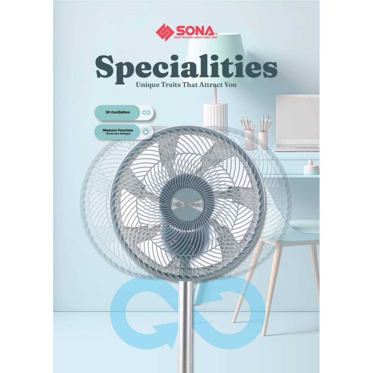 SONA 12" 3 -In-1 Remote Portable DC Fan SFS 9002TL