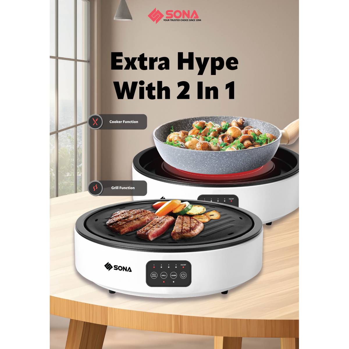 SONA 2-In-1 Infrared Ceramic Cooker Grill SIC 3318